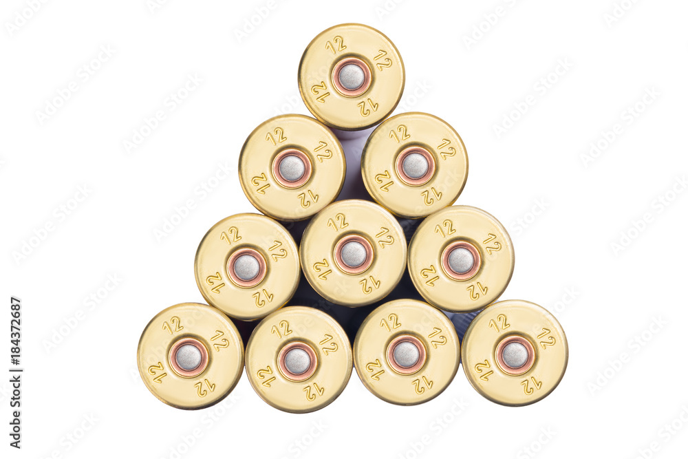 triangle as a pyramid from a cartridge for a hunting rifle, on a white ...