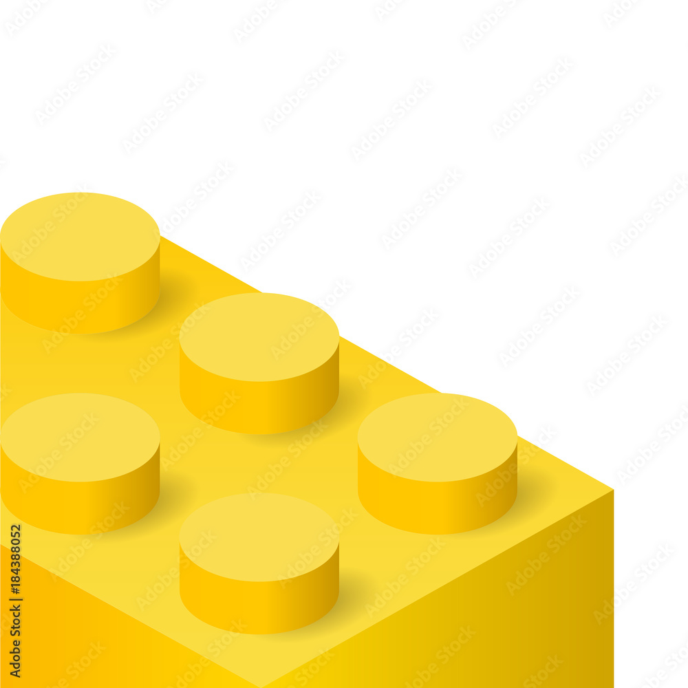 Yellow plastic construction brick toy blocks isolated on white ...