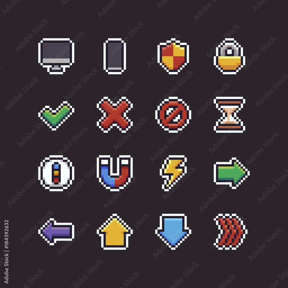 Pixel Art UI Icons Stock Vector | Adobe Stock