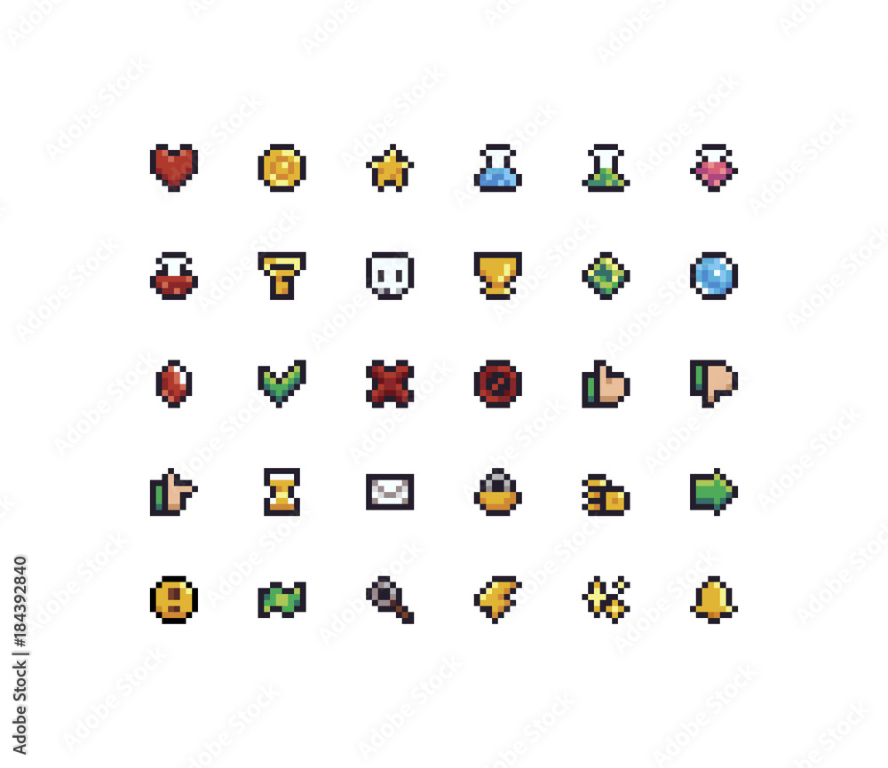 Pixel Art Icons Stock Vector | Adobe Stock