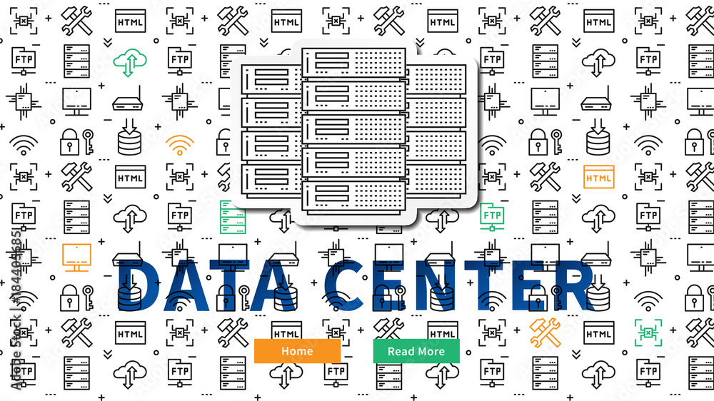 Data (server) centre website page vector illustration. Data center ...