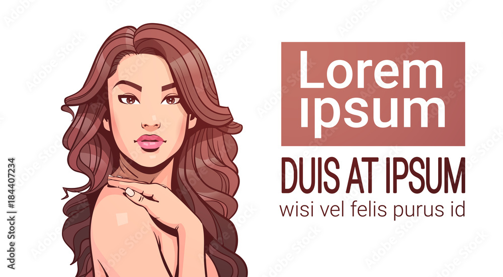 Beautiful Woman Portrait Attractive Female With Long Hair Over White ...