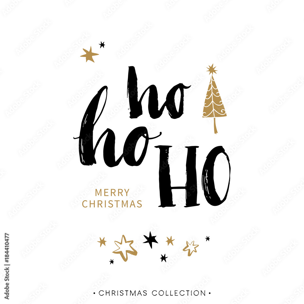 Merry Christmas greeting card with calligraphy. Ho Ho Ho. Handwritten ...