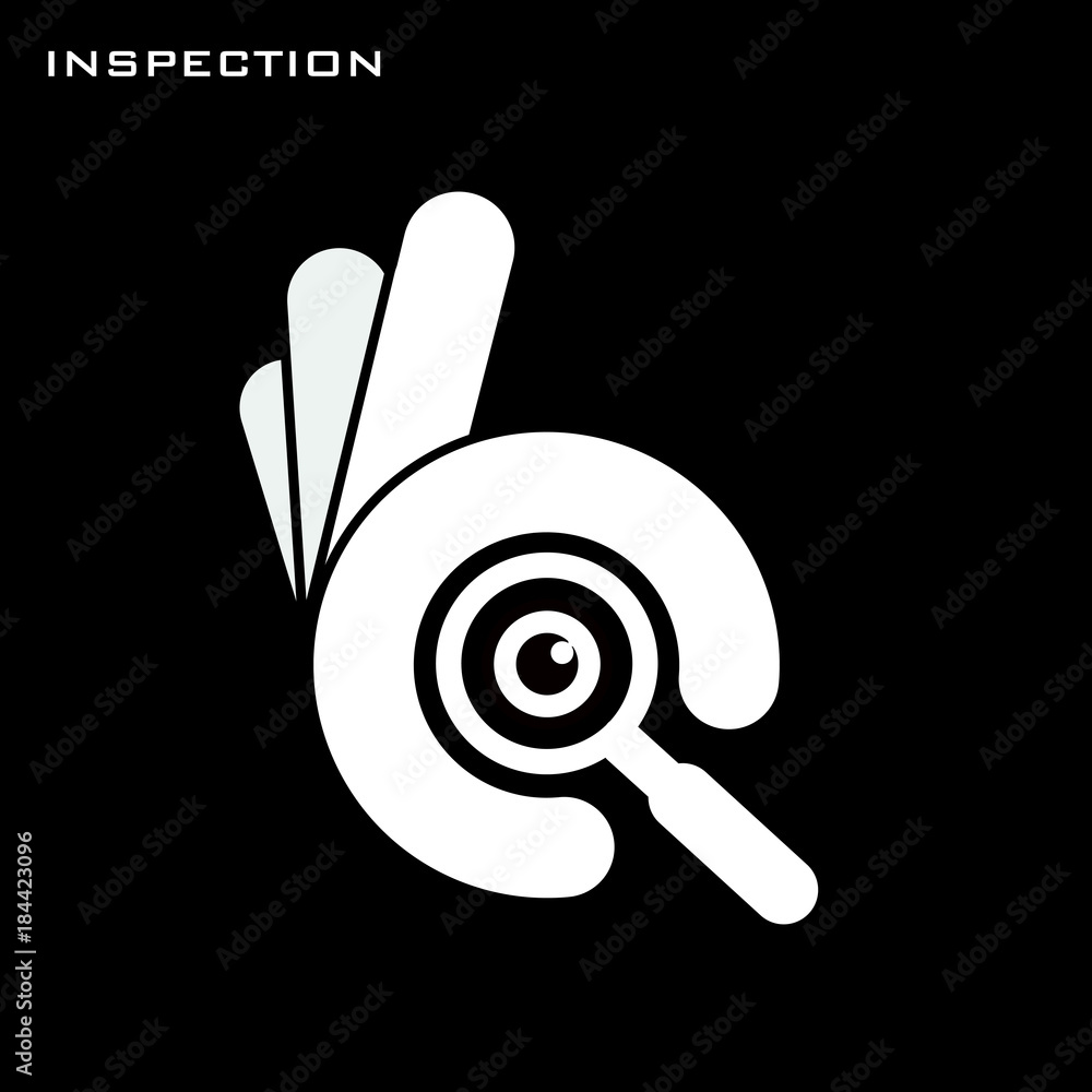 Ok hand symbol with magnifier glass. Okey symbol for inspection ...
