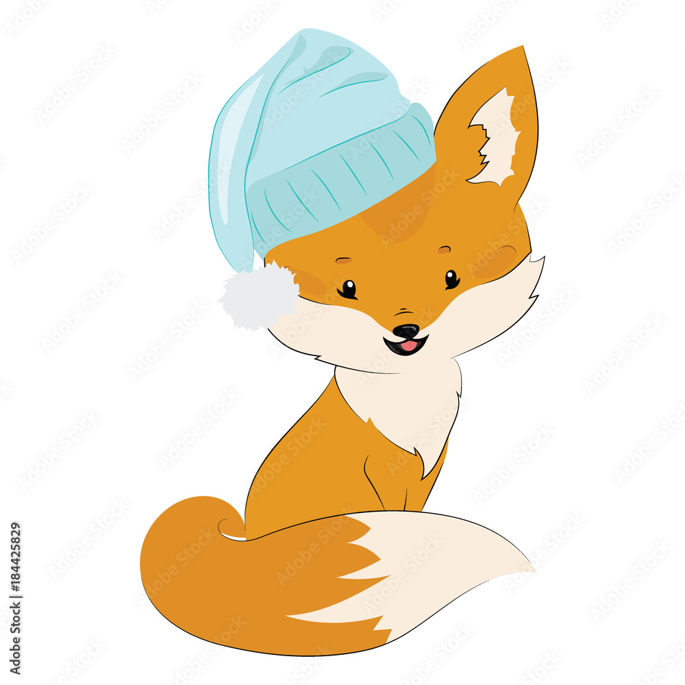 Cartoon fox in a hat. Stylized cute fox. Vector illustration for ...