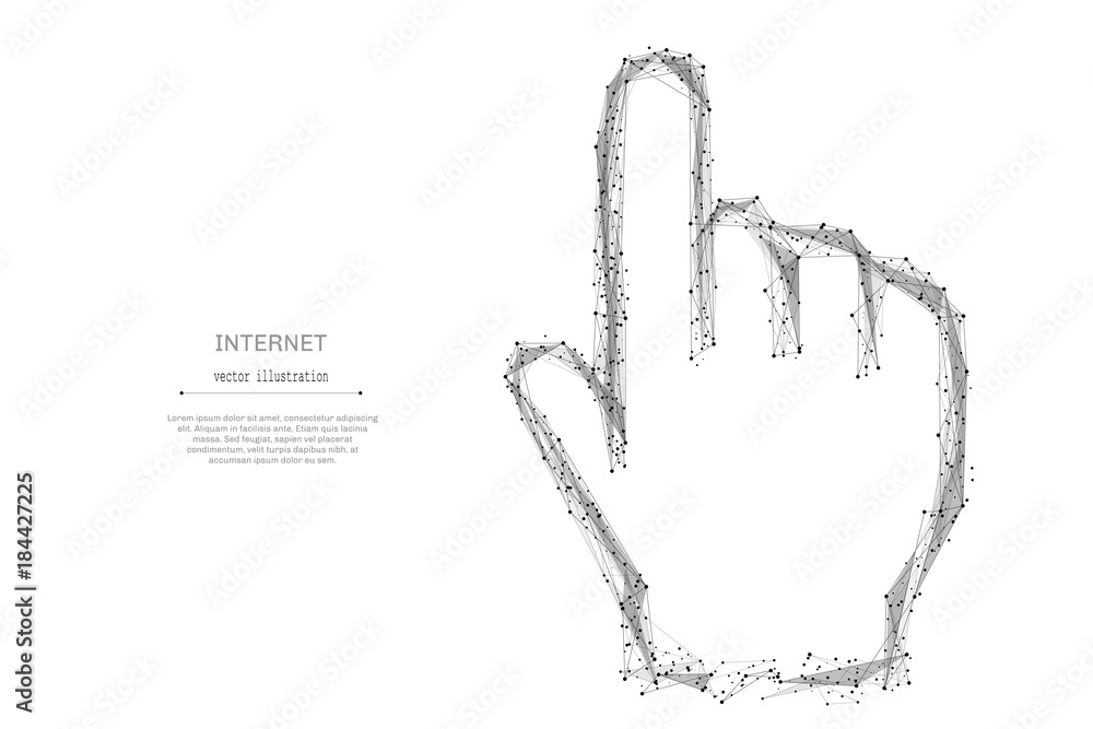 Abstract mash line and point mouse pointer hand origami on white ...