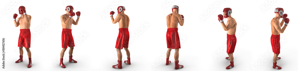 Male boxer renders set from different angles on a white background. 3D ...