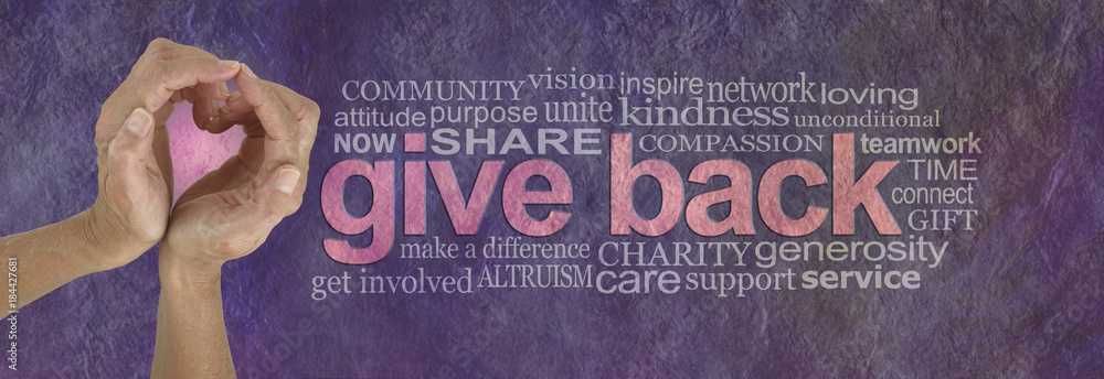 Give Back with Love Word Cloud - campaign banner with female hands ...