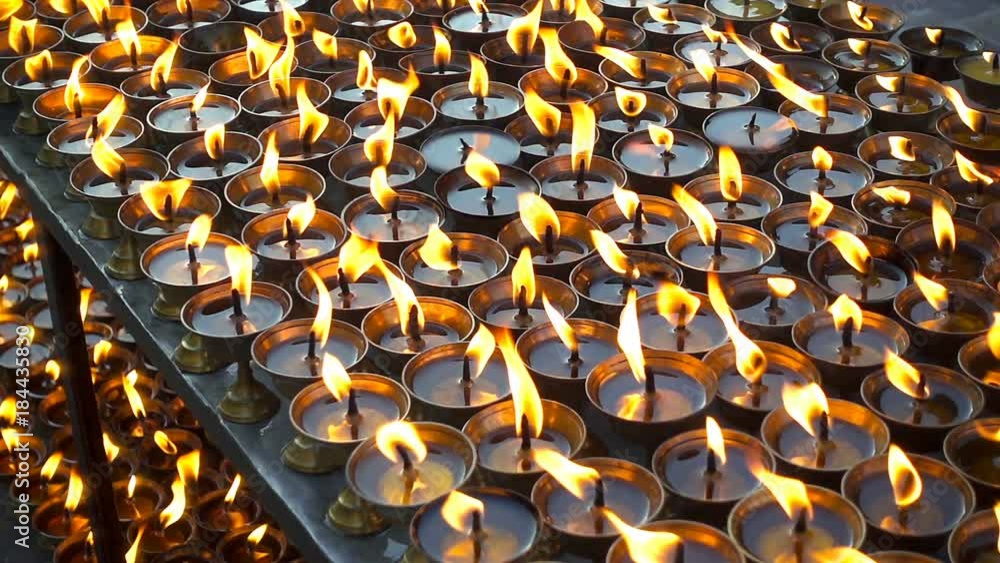 Burning ritual candles in nepali temple. Kathmandu, Nepal Stock ビデオ ...