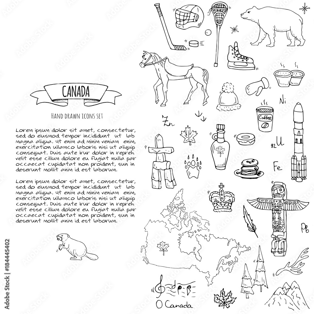 Hand drawn doodle Canada icons set Vector illustration isolated symbols collection of canadian ...