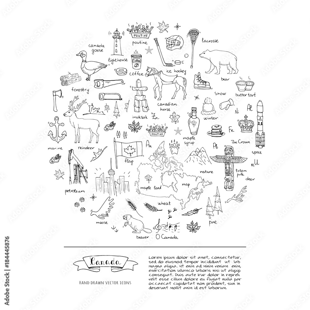 Hand drawn doodle Canada icons set Vector illustration isolated symbols ...