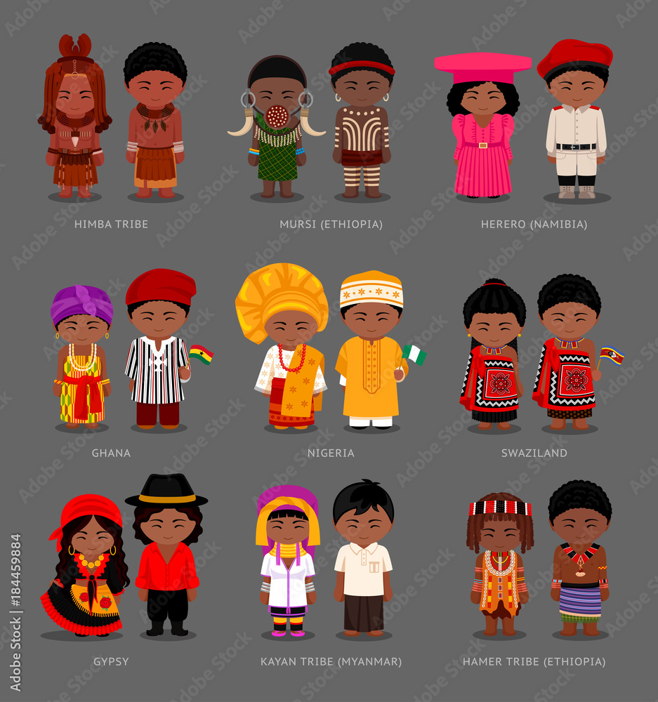 Vecteur Stock People in national dress. Swazilanders, Nigerians ...
