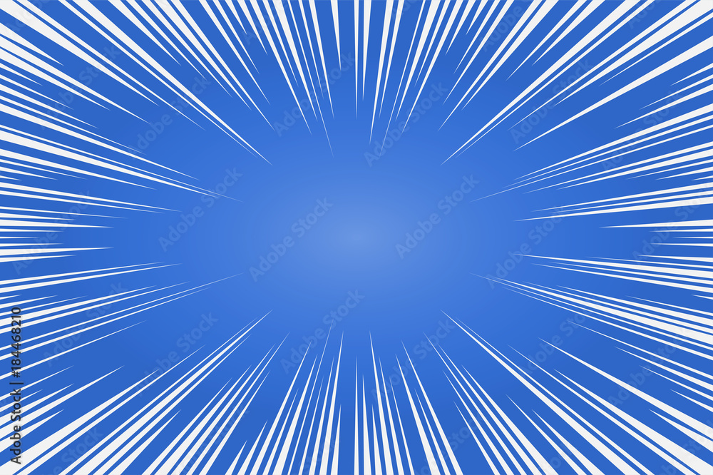 Blue and white radial lines comics style backround. Manga action, speed ...