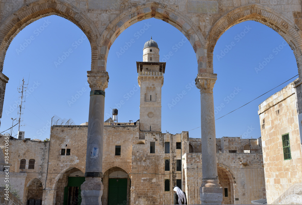 Jerusalem: the minaret of Al Aqsa Mosque, the Farthest Mosque located ...