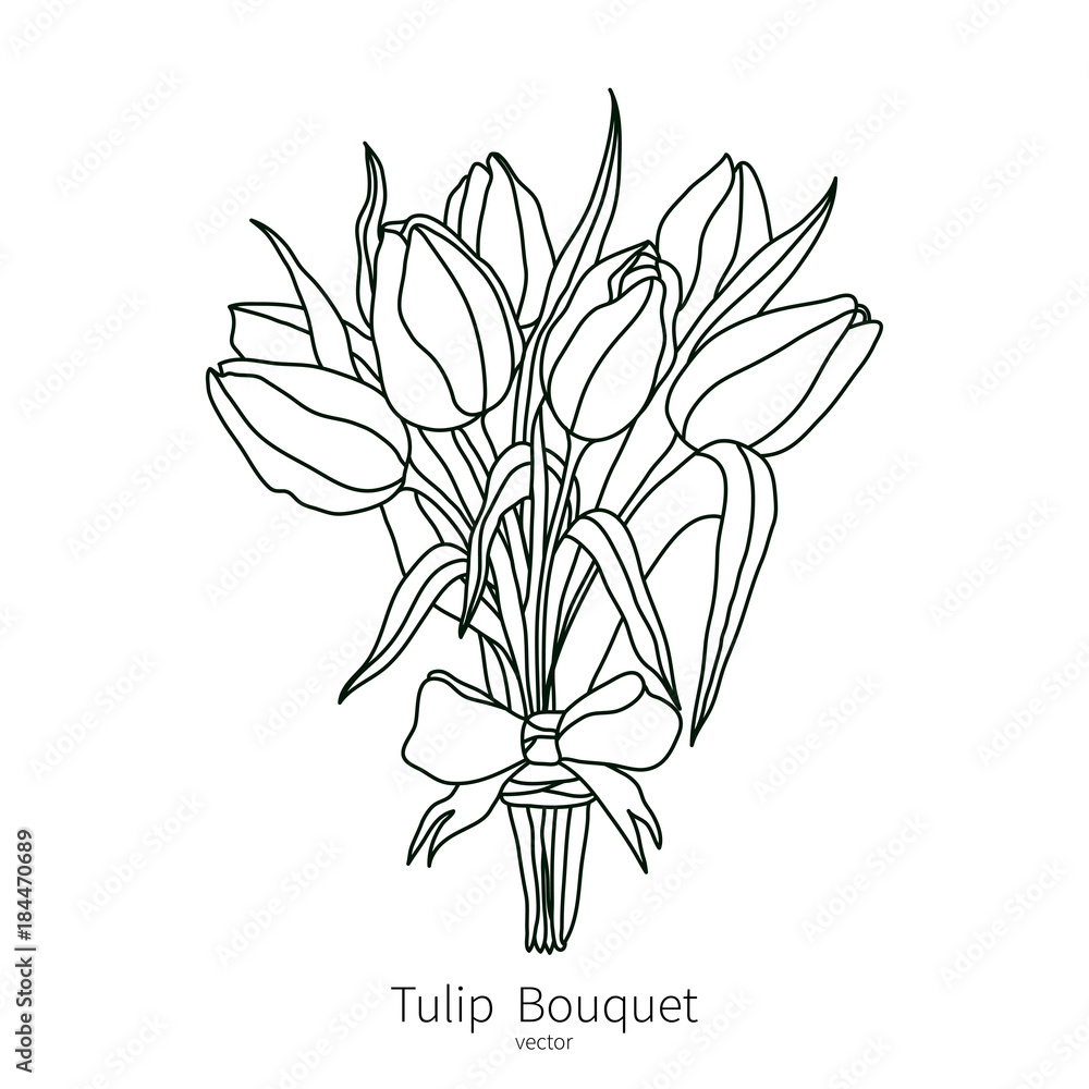 Tulip Bouquet Clip Art Black And White