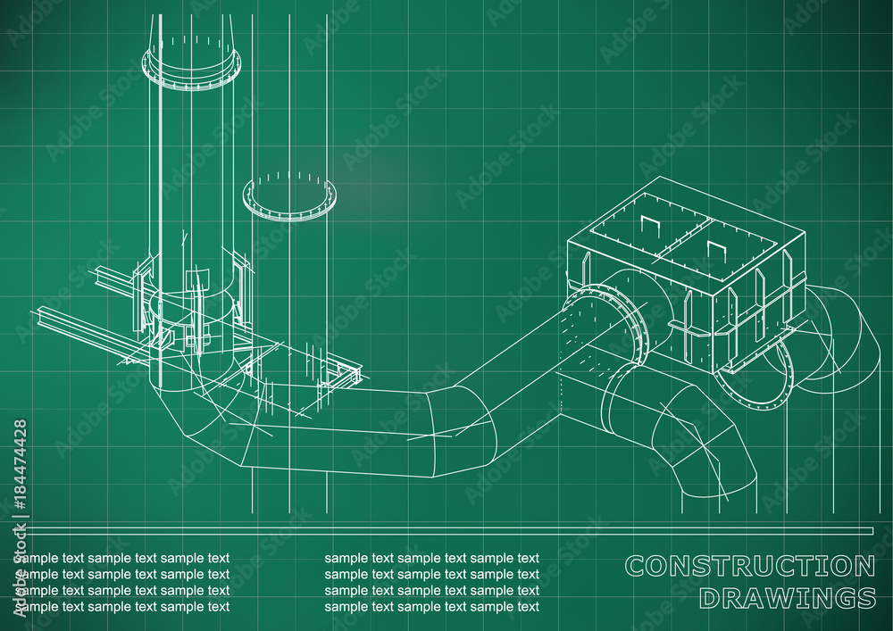 Construction drawings. 3D metal construction. Pipes, piping. Cover ...