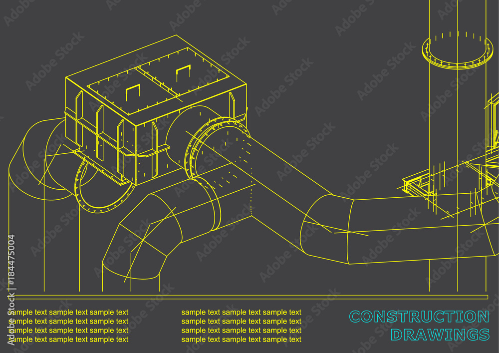 Drawings of steel structures. Pipes. 3d blueprint of steel structures ...