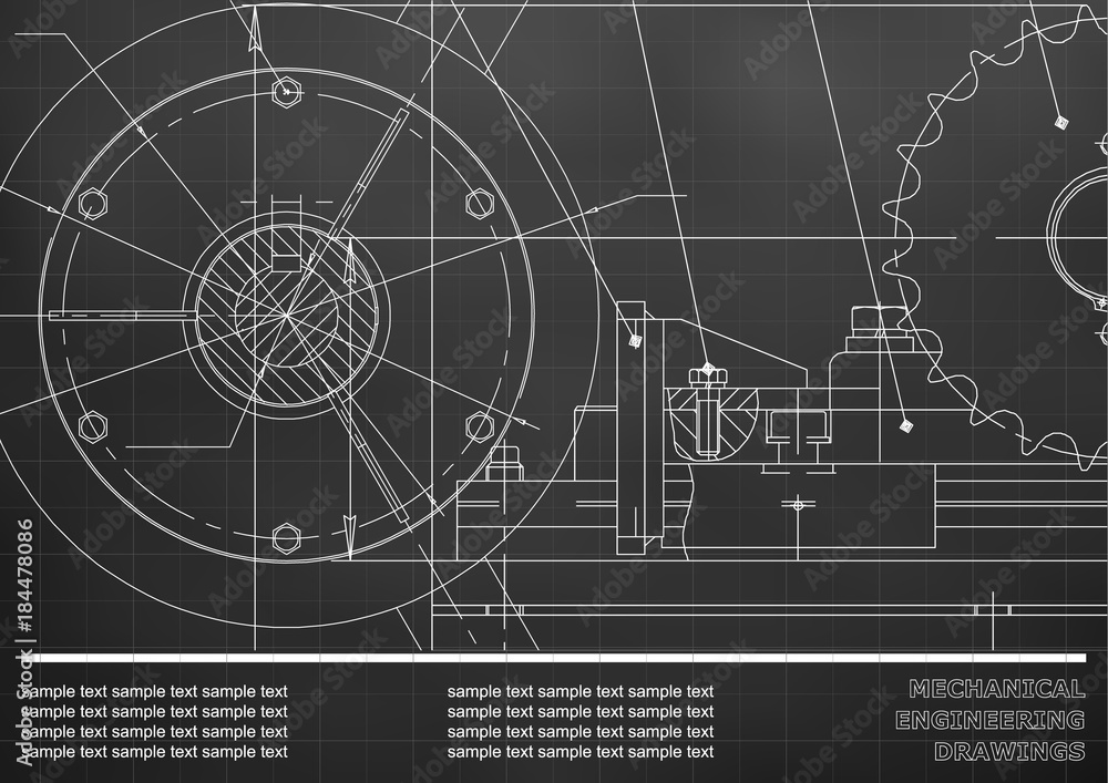 Vector drawing. Mechanical drawings. Engineering background. Black ...