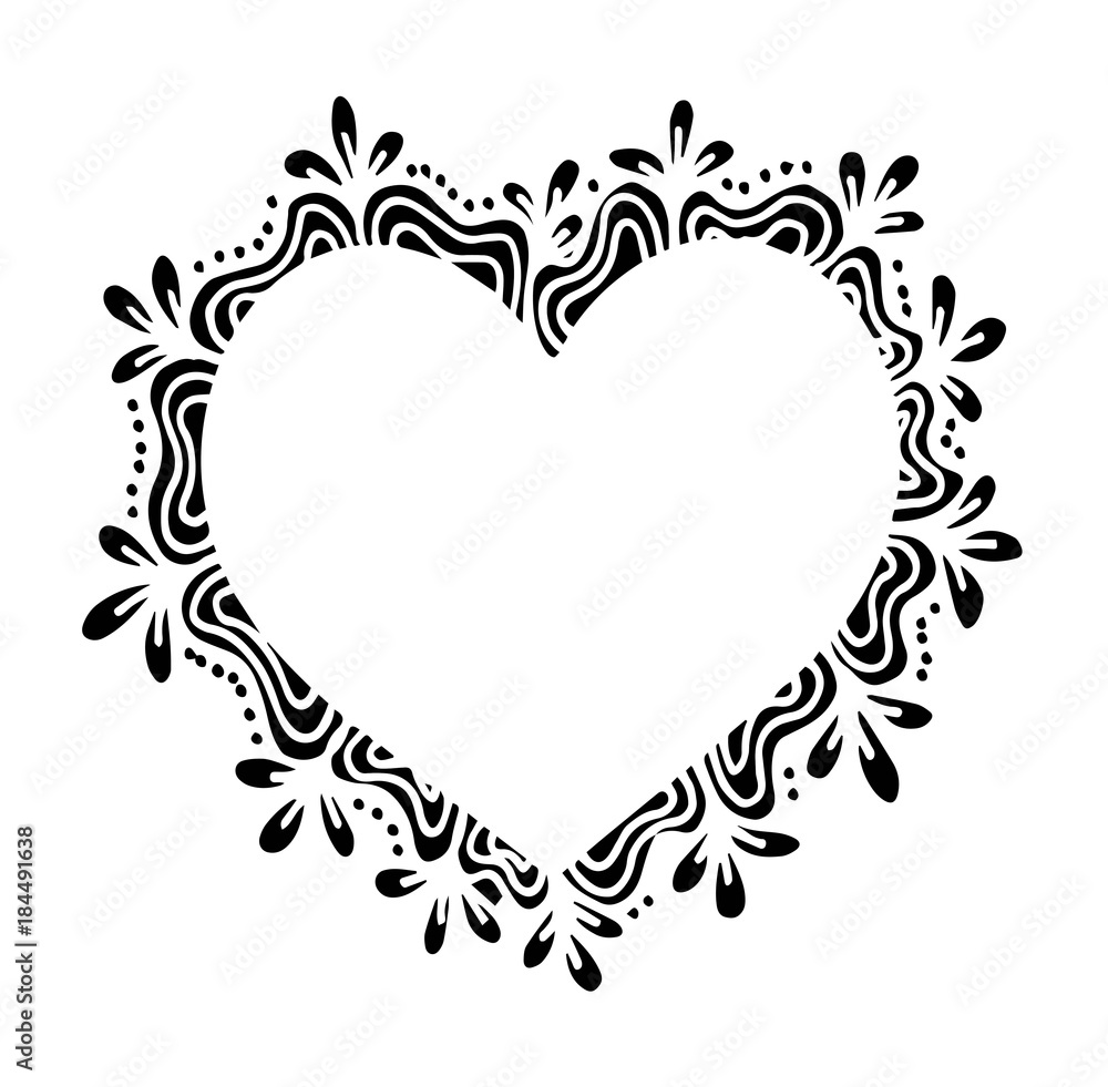 Decorative love frame composition with hearts, flowers, ornate elements ...
