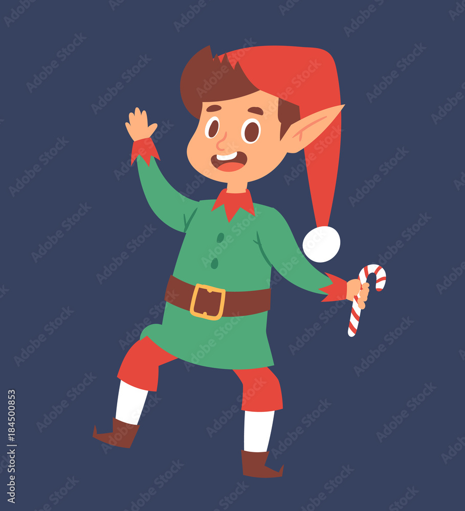 Christmas elfs kids vector children Santa Claus helpers cartoon elfish ...