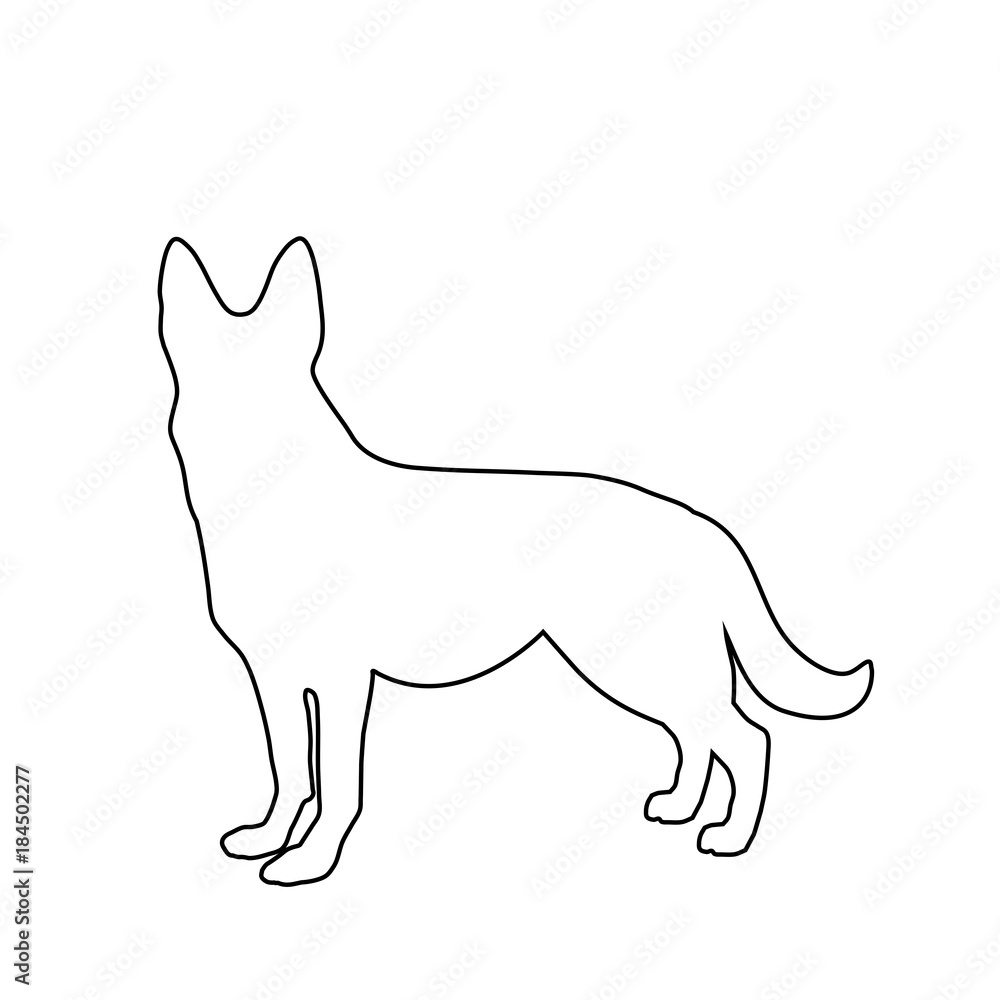 Black outline silhouette of german shepherd dog isolated on white ...