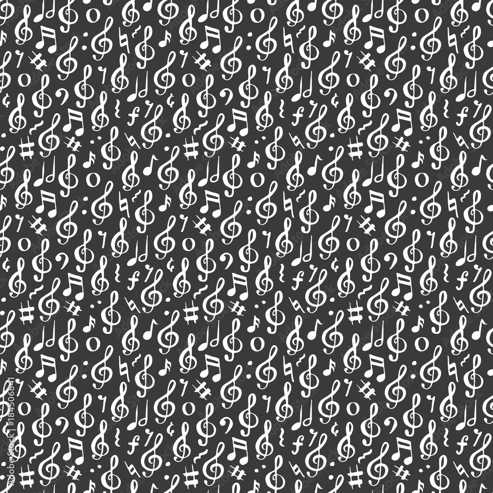 Music note seamless pattern vector illustration. Hand drawn sketched ...