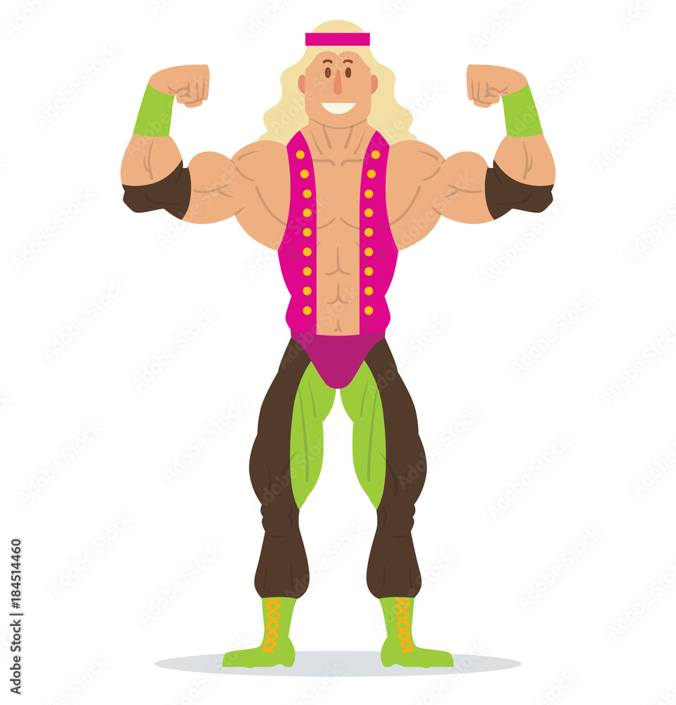 Vector cartoon image of a wrestler with long blond hair in a black ...