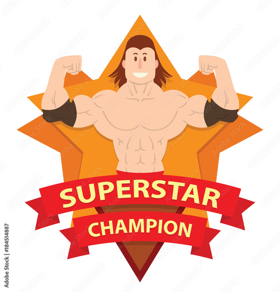 Vector image of frame as an orange star with red banners with ...