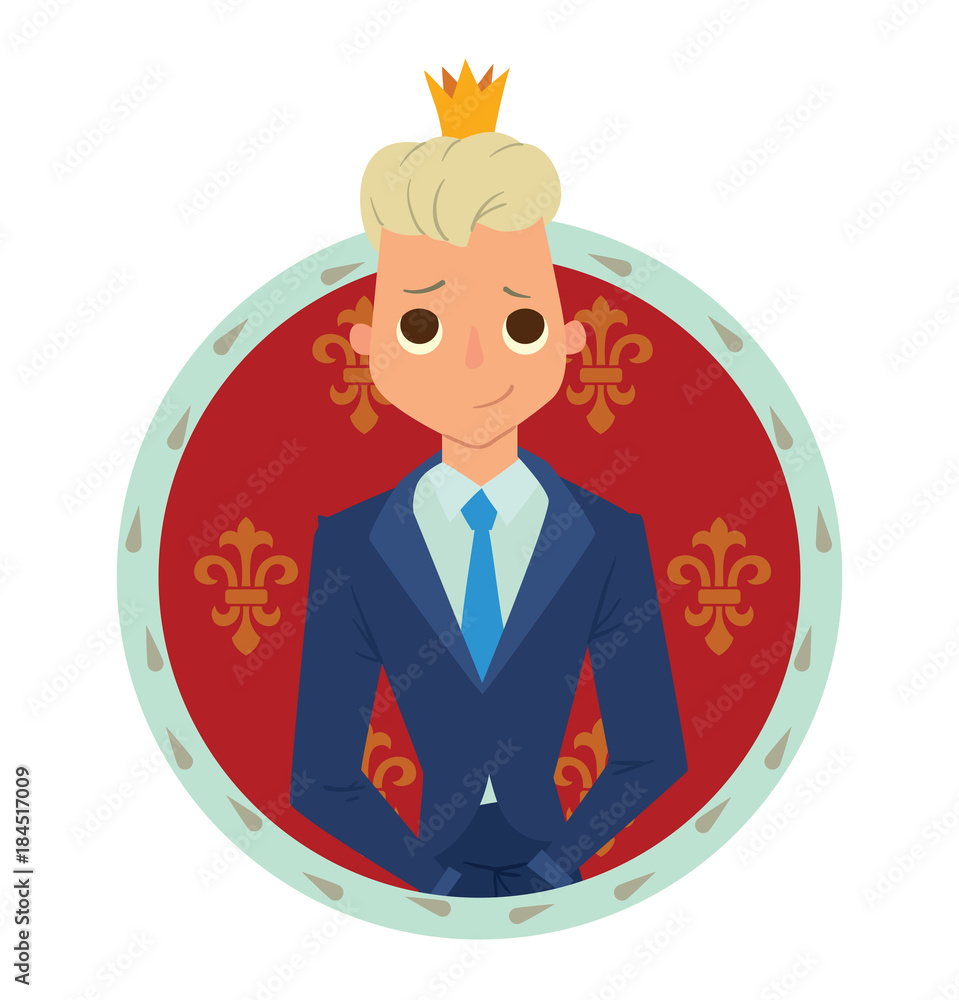 Vector Image Of A Round Red Blue Frame Cartoon Image Of A Modern Prince Man With Blonde Hair
