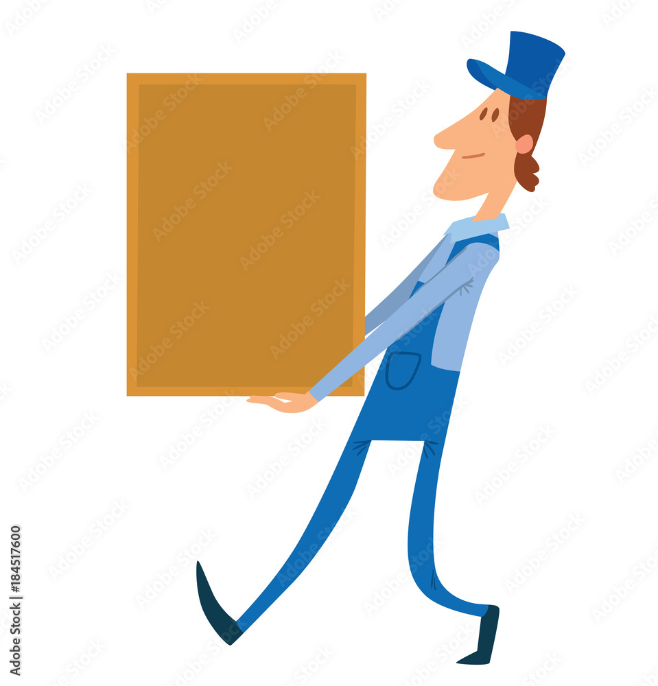 Vector cartoon image of a porter man with bright brown hair. Man in ...