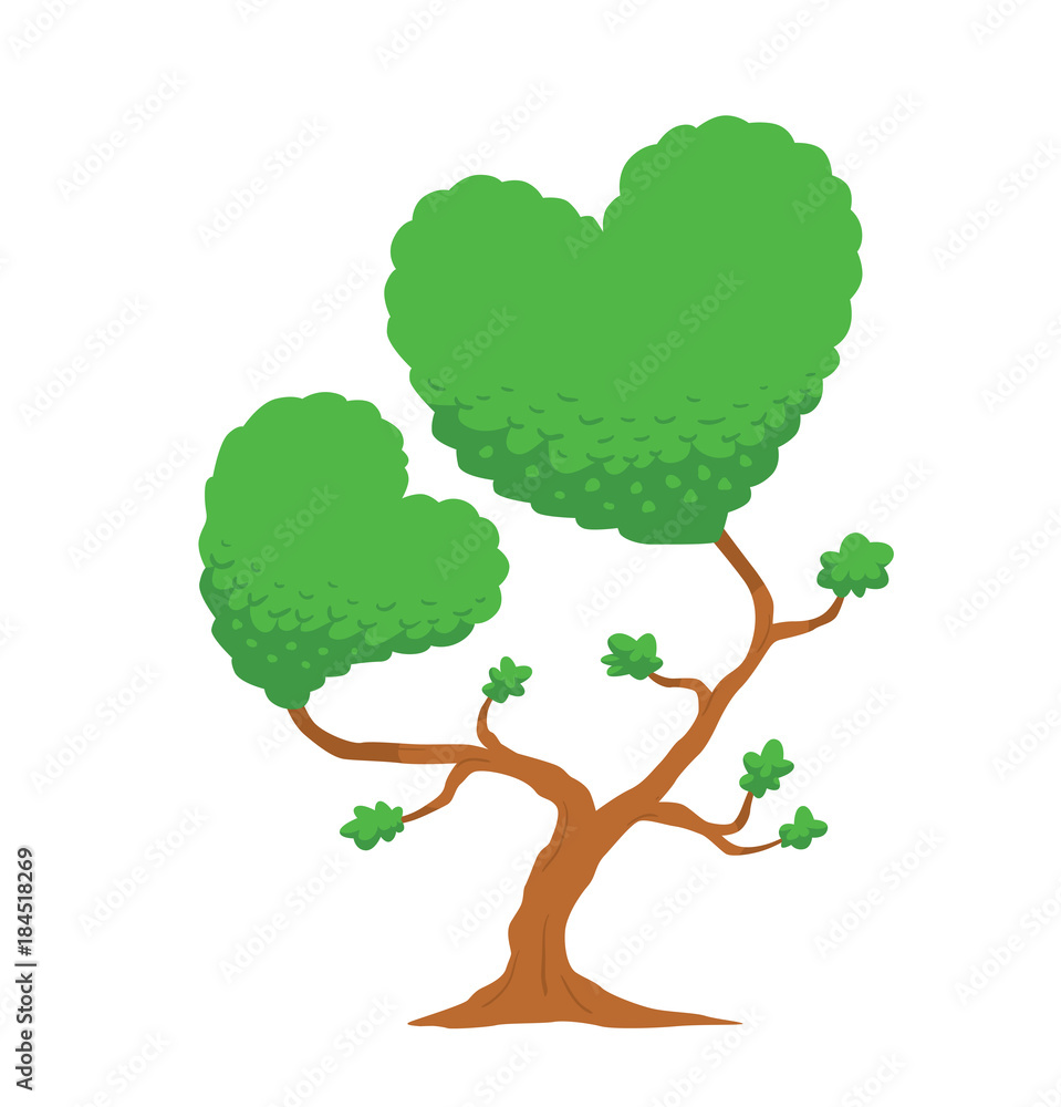 Vector image of a green tree in the shape of two heart symbols. Green ...