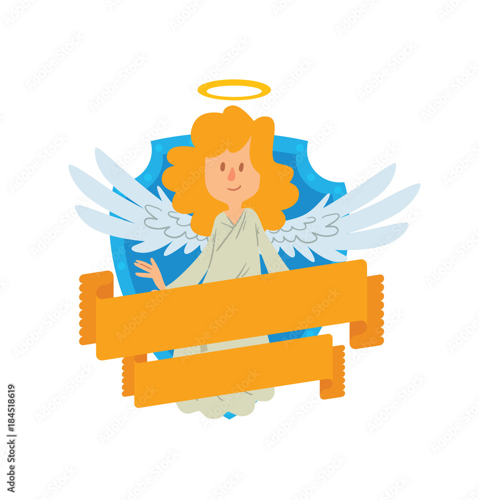 Vector image of emblem in the form of a blue shield and yellow banner ...