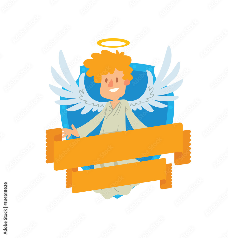 Vector image of emblem in the form of a blue shield and yellow banner ...