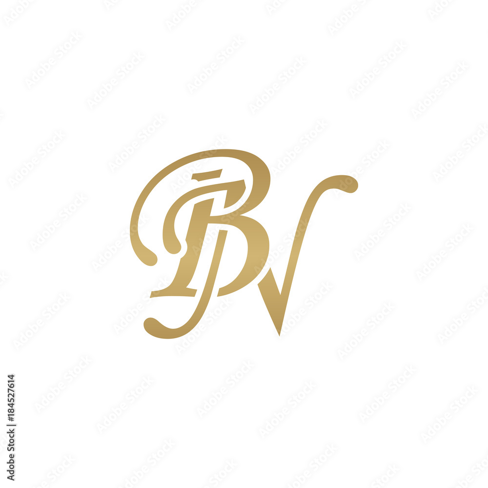 Initial letter BN, overlapping elegant monogram logo, luxury golden ...