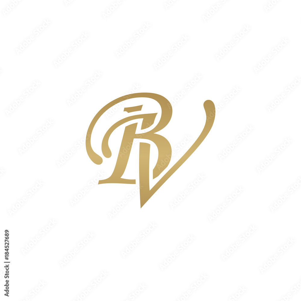 Initial letter BV, overlapping elegant monogram logo, luxury golden ...