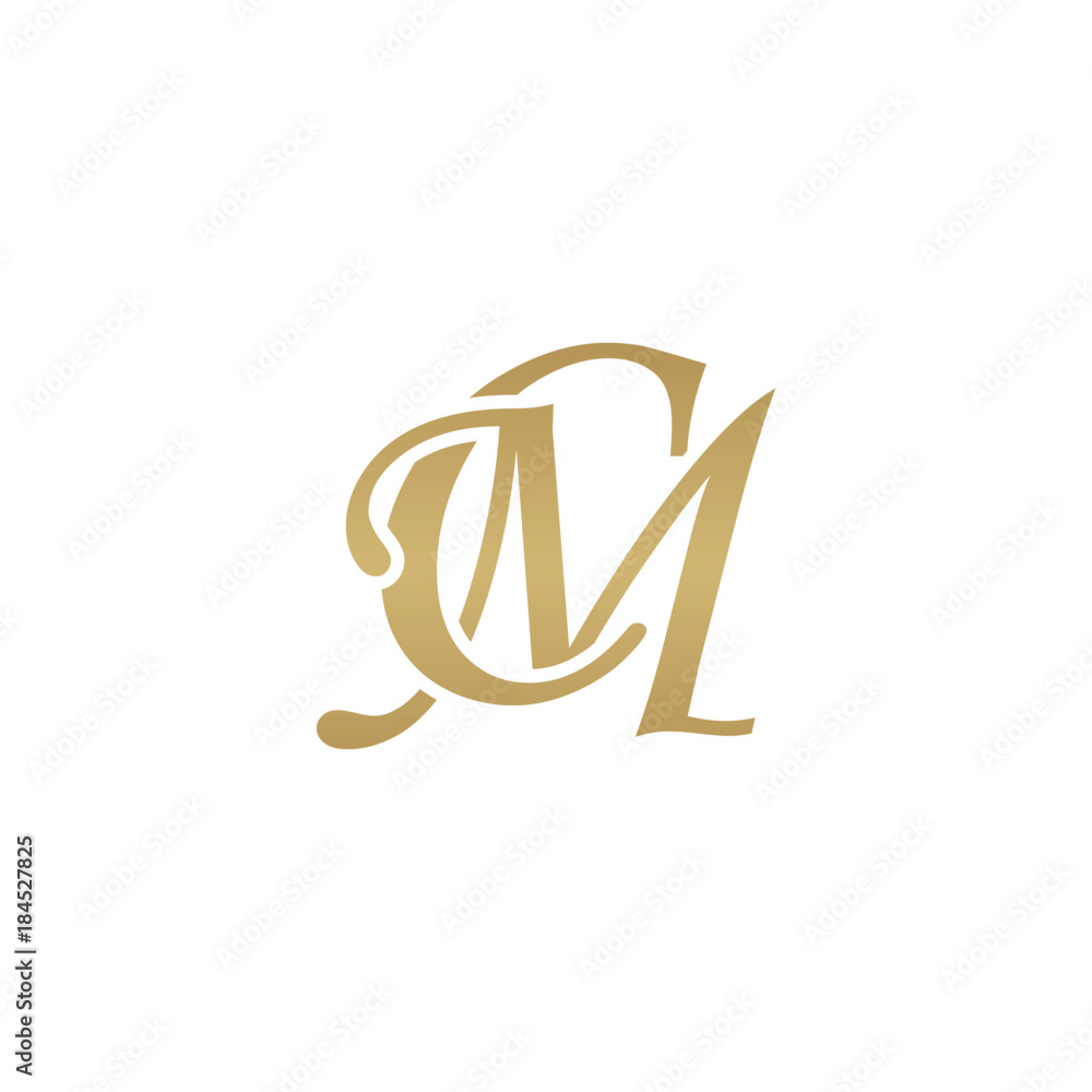 Initial letter CM, overlapping elegant monogram logo, luxury golden ...