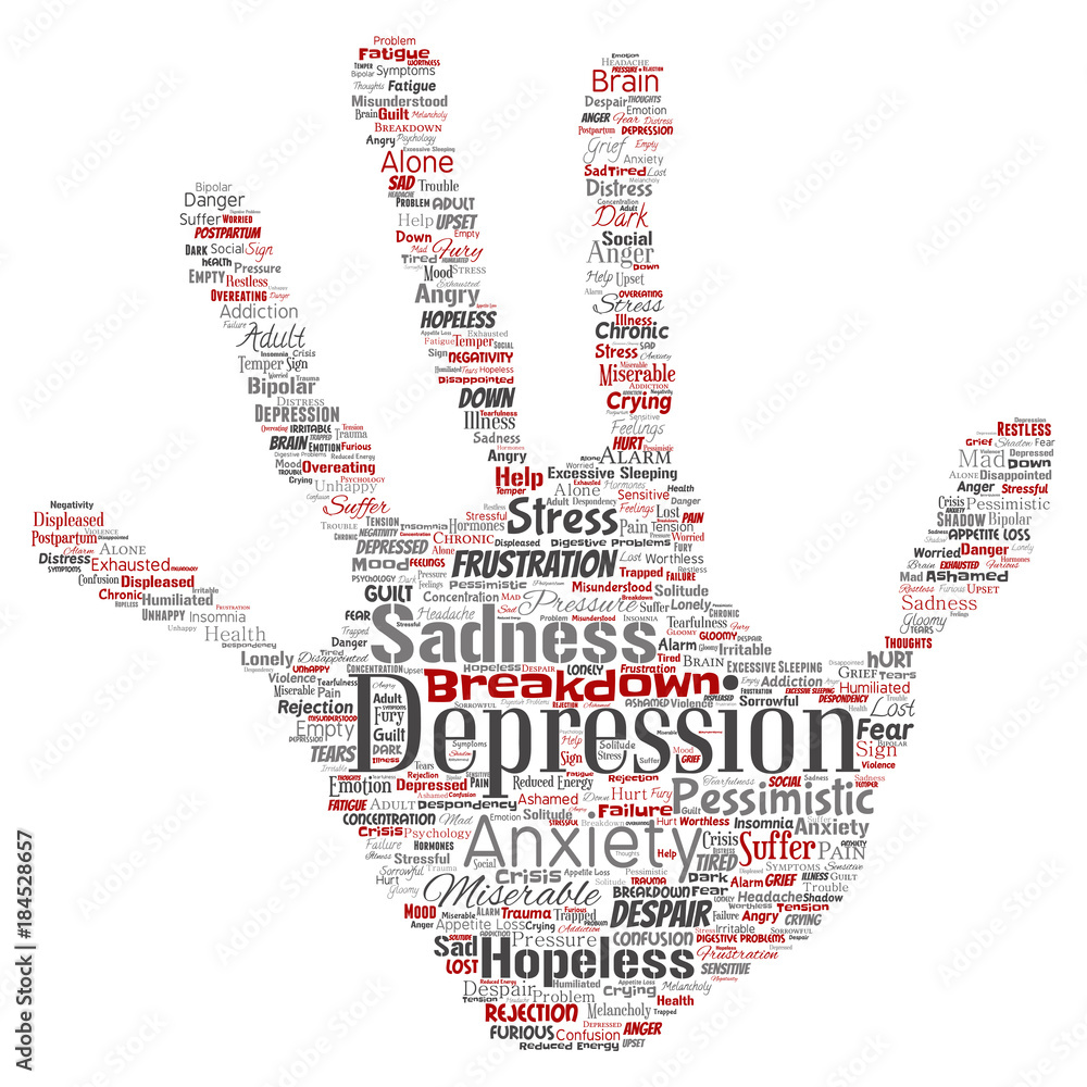 Vector conceptual depression or mental emotional disorder problem hand ...