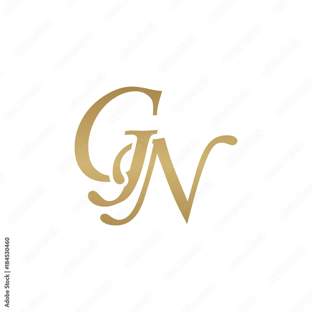 Initial letter GN, overlapping elegant monogram logo, luxury golden ...