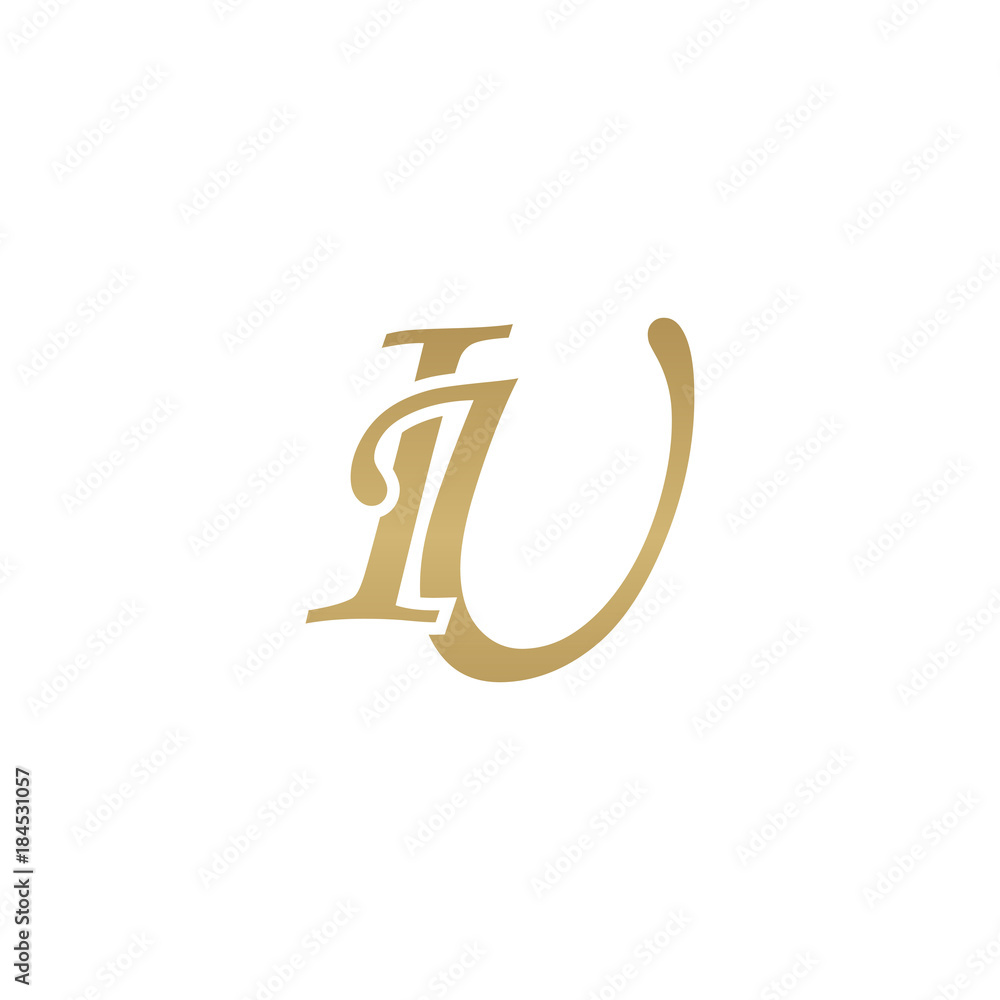 Initial letter IU, overlapping elegant monogram logo, luxury golden ...