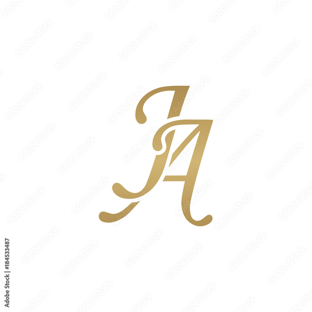 Initial letter JA, overlapping elegant monogram logo, luxury golden ...