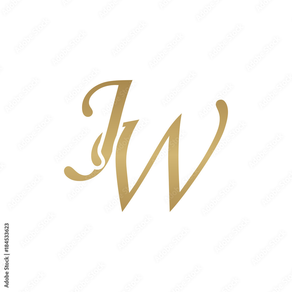 Initial letter JW, overlapping elegant monogram logo, luxury golden ...