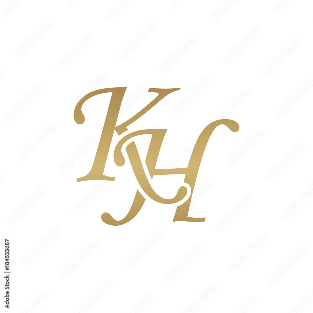 Initial letter KH, overlapping elegant monogram logo, luxury golden ...