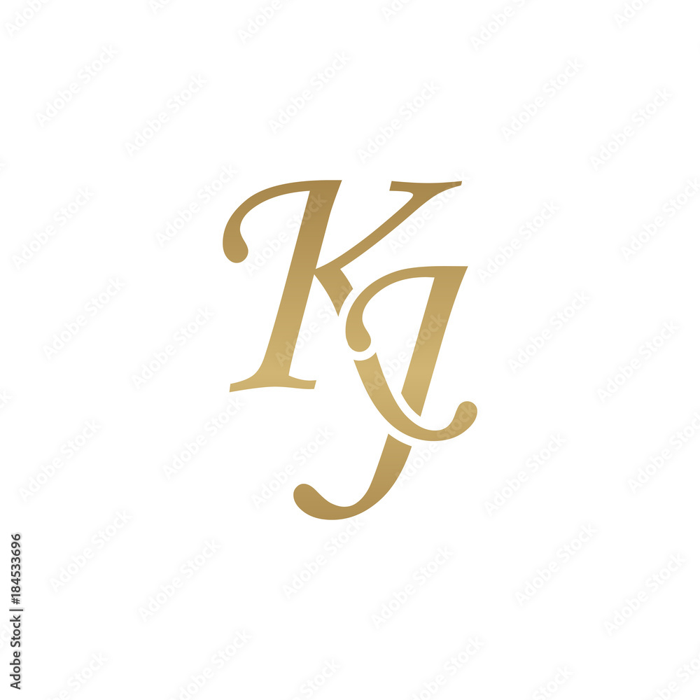 Initial letter KJ, overlapping elegant monogram logo, luxury golden ...