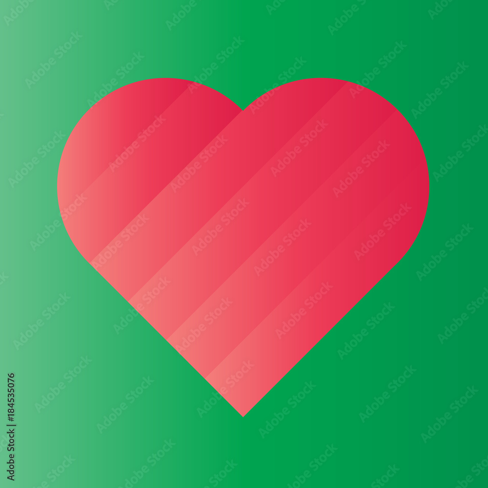 Pink heart of gradient stripes on green background. 3D effect. Symbol ...