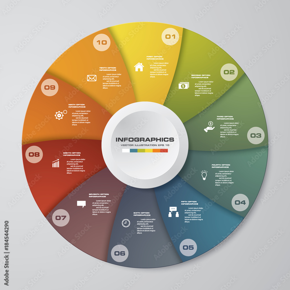 Abstract 10 steps modern pie chart infographics elements.Vector ...