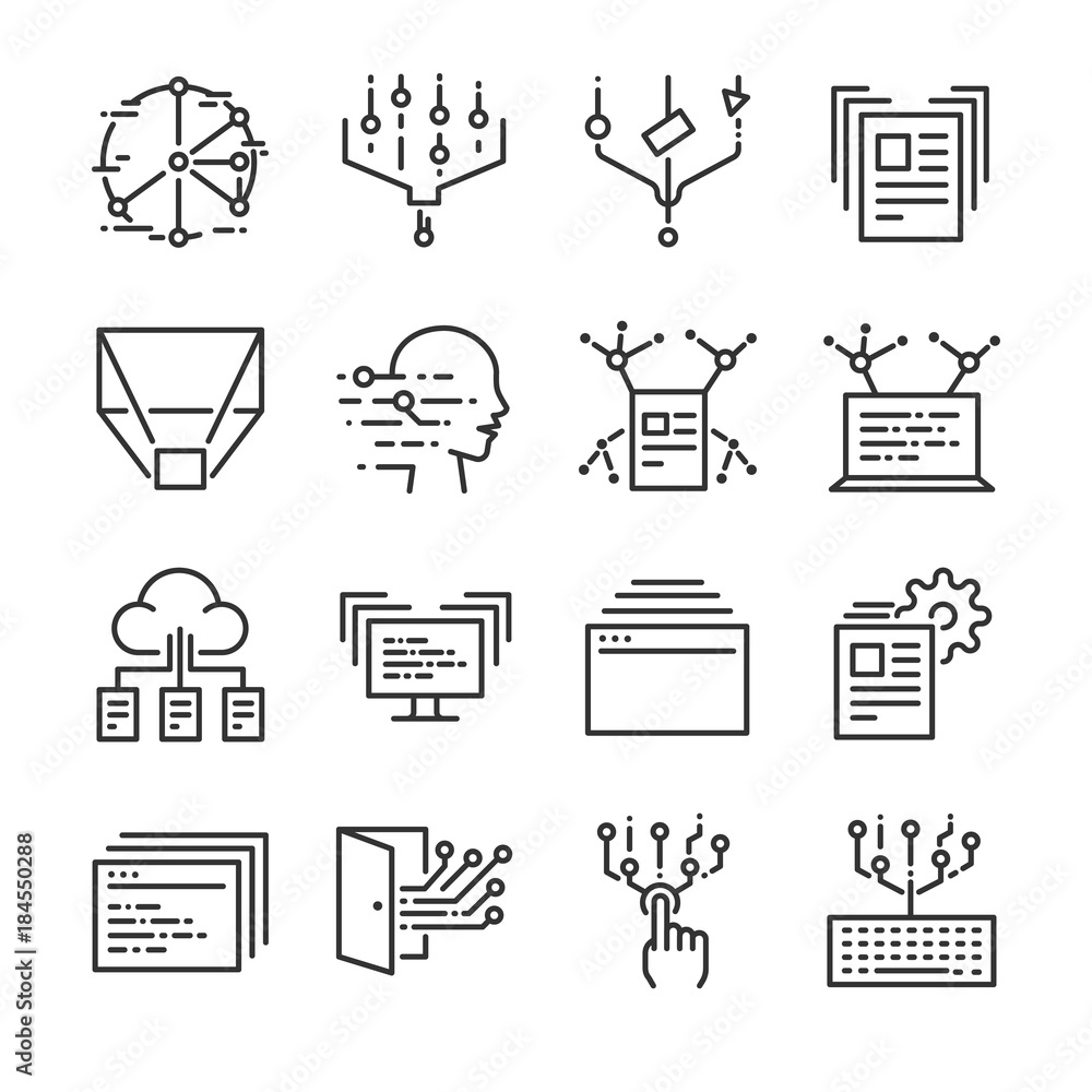 Big data icon set. Included the icons as data, cloud, transfer, filter ...