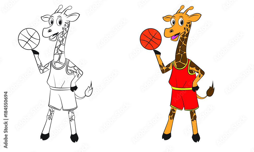 cartoon giraffe playing basketball . Both in separate layers for easy ...