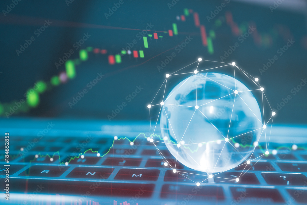 World Wide currency trading trend concept, Clear crystal globe with ...