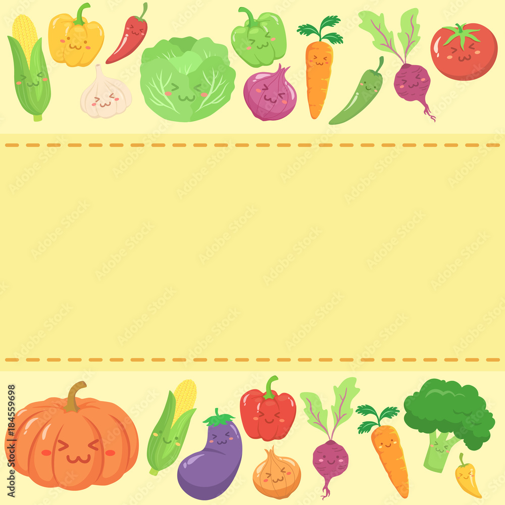Vegetables Set Notes Greeting Card. Cute Face Cartoon Vector ...