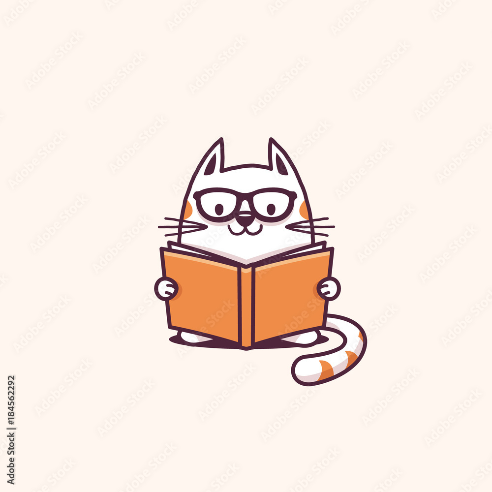 Cute geeky cat reading a book vector cartoon illustration Stock Vector ...